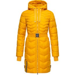 Steppmantel Navahoo "Alpenveilchen", Damen, Gr. XL (42), gelb, Oberstoff: 100% Polyester; Futter: 100% Polyester; Wattierung: 100% Polyester; &Auml;rmelfutter: 100% Polyester, tailliert ca. Mitte Oberschenkel, hoch geschlossener Ausschnitt, &Auml;rmel ohne &Auml;rmelschlitz Rippstrickb&uuml;ndchen mit Daumenl&ouml;chern, M&auml;ntel Steppmantel, Stylischer Wintermantel mit schicken Details