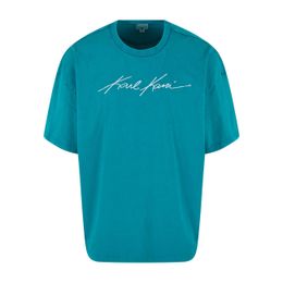 T-Shirt Karl Kani "Karl Kani KM242-048-2 Autograph Washed Boxy Tee", Damen, Gr. M, aqua, 100% Baumwolle, bedruckt, oversize, Rundhals, Shirts T-Shirt