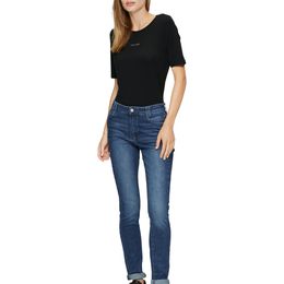 s.Oliver Damen T-Shirt, schwarz, Gr. 40, unifarben, Jersey, Obermaterial: 95% Baumwolle, 5% Elasthan, Shirts, mit Logoschriftzug