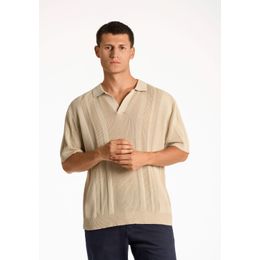 Poloshirt LINDBERGH "LINDBERGH Poloshirt", Herren, Gr. M, beige (lt stone), Obermaterial: 100% Baumwolle, oversize, V-Ausschnitt, Shirts