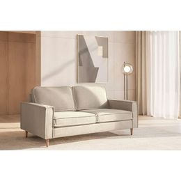 2-Sitzer Home Affaire, B:168cm H:89cm T:97cmcreme, 100% Polyester, Sofas, "Pinto Skandi, 166 cm, Chenille, Struktur", mit Keder, Massivholzf&uuml;&szlig;e Eiche