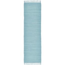 Teppich Theko, B:70cm H:5mm L:250cm, blau, Baumwolle, Wohnzimmer, Teppiche, "Happy Cotton Fleckerl, handgewebt", Flachgewebe, reine Baumwolle,