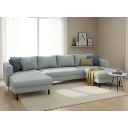 Wohnlandschaft Trendmanufaktur "Amazing II, wahlw. mit Schlaffunktion & Bettkasten, Fu&szlig; schwarz", grau, B:305cm H:81cm T:161cm, Sofas, Wohnlandschaft, Sofa in U-Form, in Cord, Struktur LEO o. Struktur LINO, Breite 305 cm