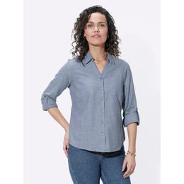Casual Looks Damen Flanellbluse, blau, Gr. 46, meliert, unifarben, 100% Baumwolle, Blusen
