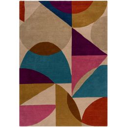 Wollteppich FLAIR RUGS, B:160cm H:12mm L:230cmmehrfarbig, Wolle, Wohnzimmer, Teppiche, "Oblix mehrfarbig", mit geometrischem Design