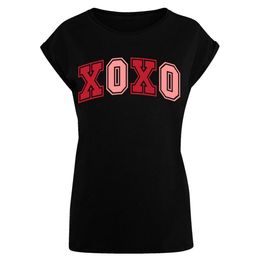 F4NT4STIC T-Shirt 'Xoxo Varsity College Style Valentinstag' Damen Gr&ouml;&szlig;e XL rosa / rot / schwarz