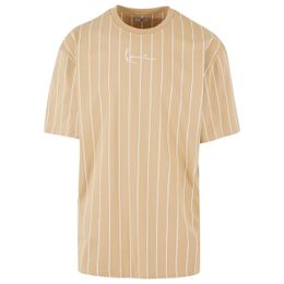 Karl Kani Herren Kurzarmshirt "Karl Kani Herren KM232-019-2 KK Small Signature Pinstripe Tee"sand, wei&szlig;, Gr. S, gestreift, 100% Baumwolle, Shirts
