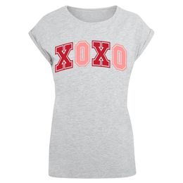 F4NT4STIC T-Shirt 'Xoxo Varsity College Style Valentinstag' Damen Gr&ouml;&szlig;e M grau / rosa / rot