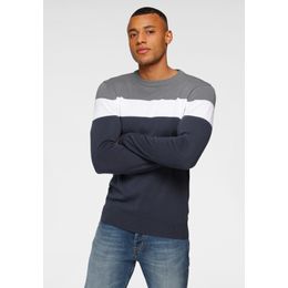 H.I.S. H.I.S Herren Rundhalspullover "neue Farben", grau, Gr. L, Feinstrick, Obermaterial: 50% Baumwolle, 50% Polyacryl, Pullover, Colorblocking, in