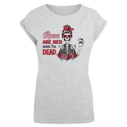 F4NT4STIC T-Shirt 'Anti Valentinstag Roses are red' Damen Gr&ouml;&szlig;e L graumeliert / rosa / rot / schwarz