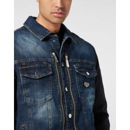 Philipp Plein Herren Jeansjacke "College", blau, Gr. XXXL, Obermaterial: 98% Baumwolle, 2% Elasthan. Futter: 65% Polyester, 35% Baumwolle, Jacken