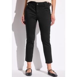 Street One Damen 7/8-Hose, schwarz, Gr. 34, unifarben mit Farbeinsatz, Web, 97% Baumwolle, 3% Elasthan, Hosen, 4-Pocket Style