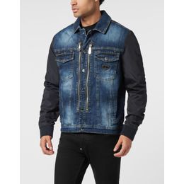 Philipp Plein Herren Jeansjacke "College", blau, Gr. M, Obermaterial: 98% Baumwolle, 2% Elasthan. Futter: 65% Polyester, 35% Baumwolle, Jacken