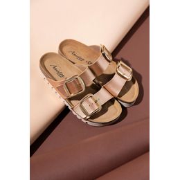 ANISTON SHOES Damen Pantolette, Gr. 37bronze, Lederimitat, gl&auml;nzend, Schuhe, Sommerschuh, Hausschuh, Strandschuh - NEUE KOLLEKTION