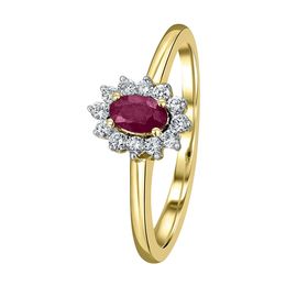 ONE ELEMENT Damen Diamantring "0,15 ct Diamant Brillant Rubin Ring aus 585 Gelbgold", 54, 0,15 mit Diamant, Diamanten Gelbgold 585 Goldgold,