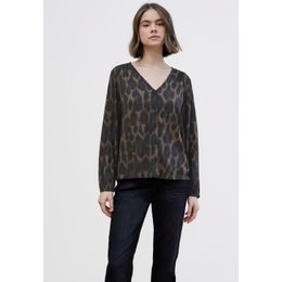 Damen Langarmbluseschwarz, Gr. 40, STREET ONE STUDIO, animal-print, Stoff, 100% Viskose, Blusen, mit Leomuster