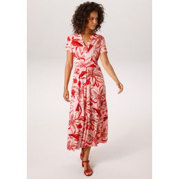 Aniston CASUAL Damen Sommerkleid, rot, Gr. 40, bedruckt, gebl&uuml;mt, Single Jersey, Obermaterial: 95% Viskose, 5% Elasthan, Kleider, mit
