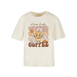 F4NT4STIC T-Shirt 'Mothers Day Coffee Lover Mom Caffeine Addiction Coffee Cup' Damen Gr&ouml;&szlig;e XS creme / braun / gelb / rosa