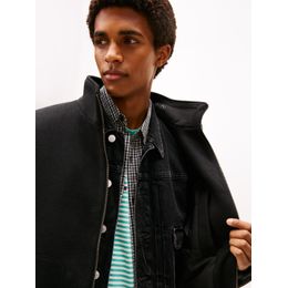 Tommy Jeans Herren Fleecejacke "TJM ESSENTIAL WOOL PADDED"schwarz, Gr. S, Web, Obermaterial: 75% Polyester, 25% Wolle, Jacken, relaxed fit, Stehkragen