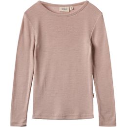 Wheat M&auml;dchen Langarmshirt "Wool T-Shirt L/S Alfie", rosa, Gr. 104, unifarben, Feinstrick, Obermaterial: 100% Wolle, Shirts, aus reiner Merinowolle