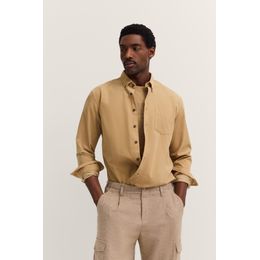 Bugatti Herren Langarmhemd "Soft Cotton"40, beige, Gr. L, unifarben, 100% Baumwolle, Hemden, im Modern Fit mit Button-Down-Kragen