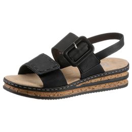 Rieker Damen Keilsandalette, Gr. 38, schwarz, Lederimitat, Schuhe, Sommerschuh, Sandale, Keilabsatz, mit modischer Schmuckspange