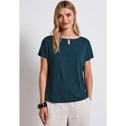Street One Damen T-Shirt, blau, Gr. 34, unifarben, Jersey, 95% Viskose, 5% Elasthan, Shirts, mit Materialmix