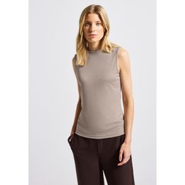 Street One Damen Ripptanktop, beige, Gr. 44, unifarben, Stoff, 63% Modal, 37% Polyester, Tops, mit Turtleneck