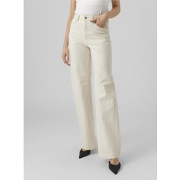 V&eacute;ro Moda VERO MODA Damen Straight-Jeans "VMTESSA HR WIDE STR JEANS ECRU GA", beige, Gr. 29, unifarben, Denim/Jeans, Obermaterial: 99% Baumwolle, 1% Elasthan,