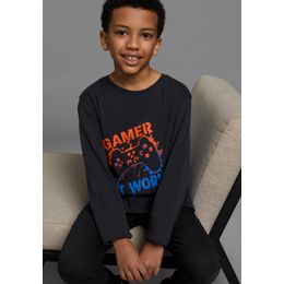 Kidsworld Jungen Langarmshirt "GAMER AT WORK", grau, Gr. 128, bedruckt, Jersey, Obermaterial: 100% Baumwolle, Shirts, lang&auml;rmlig, aus Baumwolle, aus
