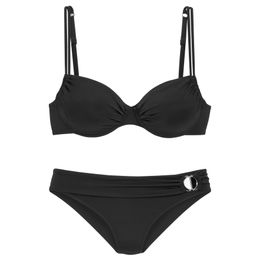 JETTE Damen B&uuml;gel-Bikini, schwarz, Gr. 38, unifarben, Microfaser, Microfaser, Polyamid, Bikini-Sets, mit Zier-Accessoire