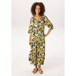 Aniston CASUAL Damen Sommerkleiddunkelgr&uuml;n, mais, rosa, wei&szlig;, Gr. 48, bedruckt, gebl&uuml;mt, Web, Obermaterial: 100% Viskose, Kleider, mit farbenfrohen