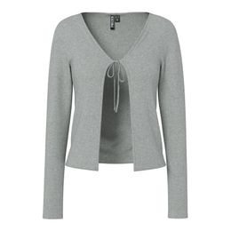 Pieces Damen Strickjacke "PCKITTE LS TIE CARDIGAN JRS NOOS BC"medium grau melange, Gr. XL, unifarben, Strick, Obermaterial: 95% Baumwolle, 5%