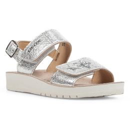 Geox M&auml;dchen Sandale "J SANDAL COSTAREI GI", Gr. 27, silber, Synthetik, metallic, festlich, Schuhe, Plateau Sandale, Keilsandale mit Glitzer