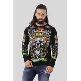 Cipo & Baxx CIPO & BAXX Herren T-Shirt "Sweatshirts", schwarz, Gr. M, bedruckt, 95% Baumwolle, 5% Elasthan, Shirts, mit coolem Front-Print