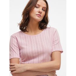 Vila Damen Kurzarmshirt "VIKASSIE S/S POINTELLE TOP - NOOS", rosa, Gr. XXL, unifarben, Jersey, Obermaterial: 100% Baumwolle, Shirts