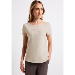 Street One Damen T-Shirt, beige, Gr. 34, unifarben, Web, 100% Baumwolle, Shirts, farbig