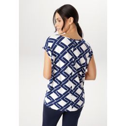Damen T-Shirt, blau, Gr. 36, Aniston SELECTED, Rautenmuster, bedruckt, gemustert, Jersey, Obermaterial: 95% Viskose, 5% Elasthan, Shirts,