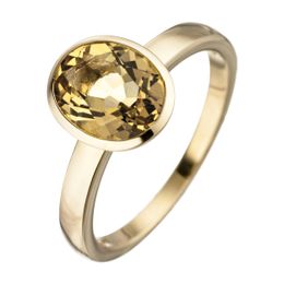 Jobo Damen Goldring, 56, Gelbgold 585, gelb, Gelbgold 585, Fingerringe, 585 Gold mit Citrin