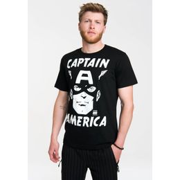 logoshirt Damen T-Shirt "Captain America - Marvel", schwarz, Gr. XS, bedruckt, 100% Baumwolle, Shirts, mit coolem Frontprint