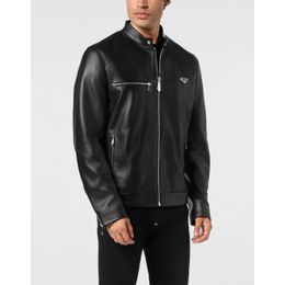 Philipp Plein Herren Bikerjacke "Leder-Bikerjacke"02, schwarz, Gr. L, Obermaterial: 100% Lamm Leder. Futter: 100% Polyester, Jacken