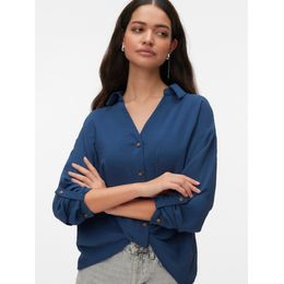 V&eacute;ro Moda VERO MODA Damen Hemdbluse "VMIZZY LS DETAIL SHIRT WVN BTQ GA"schwarz denim, Gr. XL, unifarben, Obermaterial: 100% Polyester, Blusen, mit geknoteter