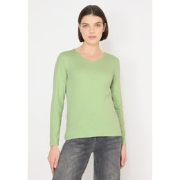 Langarmshirt Cecil, Damen, Gr. XL (44), bamboo gr&uuml;n, Web, 100% Baumwolle, unifarben, normal normal, V-Ausschnitt, abgesteppt, Shirts Langarmshirt, aus reiner Baumwolle
