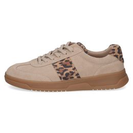 Caprice Damen Sneaker, Gr. 42beige, leo, Veloursleder, Schuhe, Freizeitschuh, Halbschuh, Schn&uuml;rschuh mit Bes&auml;tzen in Leooptik