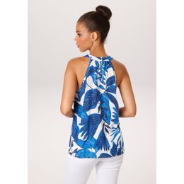 Aniston CASUAL Damen Blusentop, blau, Gr. 48, bedruckt, Web, Obermaterial: 100% Viskose, Blusen, mit gro&szlig;fl&auml;chigen Bl&auml;ttern bedruckt