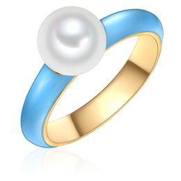 YOKOAMII Damen Perlenring "Y116", 56, Metall, 3,8mm, blau, Metall, Fingerringe, mit Perle