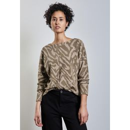 Street One Damen Langarmshirt, beige, Gr. 46, gemustert, Stoff, 75% Polyester, 22% Viskose, 3% Elasthan, Shirts, aus elastischem Materialmix