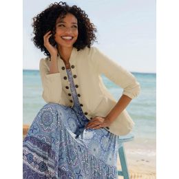Jeansblazer Heine "Jeans-Blazer", Damen, Gr. 40, beige (sand), 95% Baumwolle, 3% Polyester, 2% Elasthan, Blazer