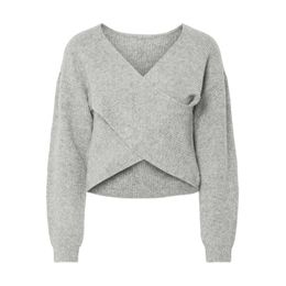Pieces Damen Wickelpullover "PCSILLY LS REV WRAP KNIT NOOS BC"light grau melange, Gr. L, meliert, unifarben, Strick, Obermaterial: 90% Polyester, 5%
