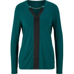 CR&Eacute;ATION L Damen Langarmshirt mit abnehmbaren Zierketten petrol Gr&ouml;&szlig;e 38